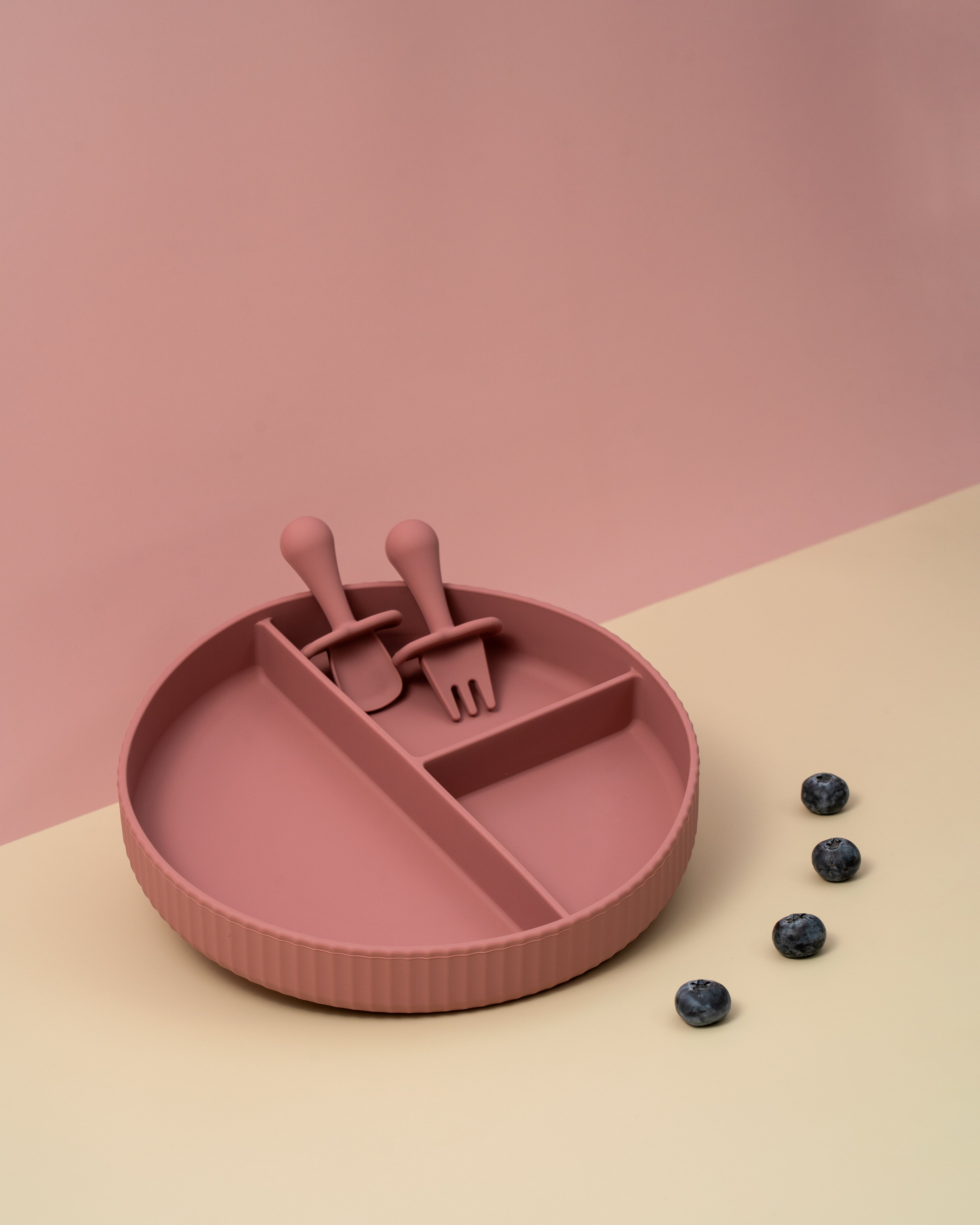 Silicone Plate with Cutlery Set in Dusty Pink (In-Stock) – Hemito